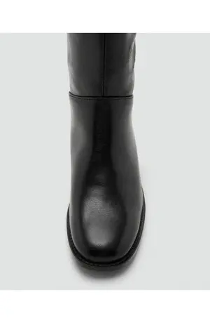 Mango Leather Knee High Boots - Black