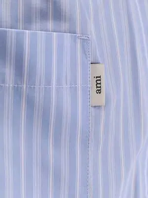Ami Cotton Bermuda Shorts With Striped Pattern