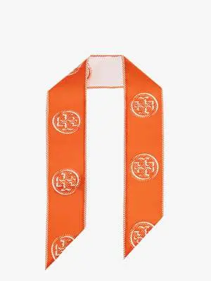 Tory Burch Medallion Logo Ribbon Silk Tie - Orange
