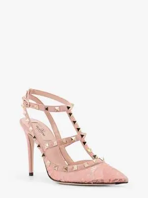 Valentino Garavani Rockstud Suede And Lace Pumps - Pink