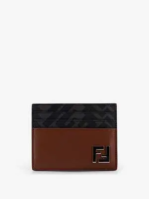 Fendi Leather And Ff Fabric Card Holder - Brown
