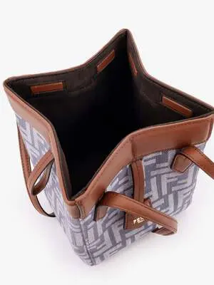 Fendi Origami Mini Ff Jacquard Fabric And Leather Shoulder Bag - Grey