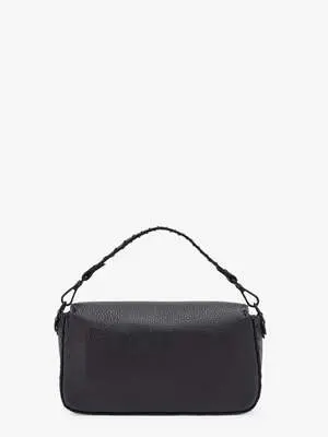 Fendi Baguette Leather Shoulder Bag With Selleria Stitchings - Grey