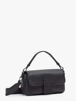 Fendi Baguette Leather Shoulder Bag With Selleria Stitchings - Grey