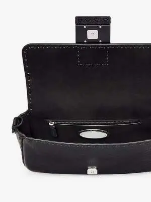 Fendi Baguette Leather Shoulder Bag With Selleria Stitchings - Grey