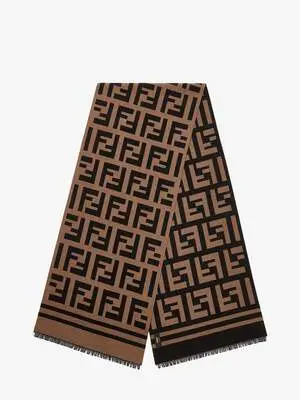 Fendi Wool And Silk Ff Scarf - Brown