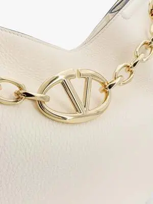 Valentino Garavani Vlogo Signature Chain Leather Shoulder Bag - White