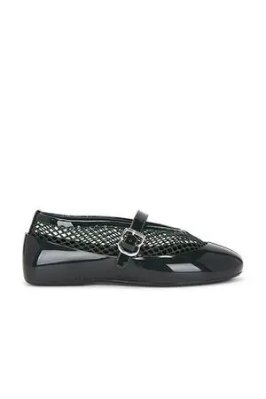Alaïa Mesh And Patent Calfskin Flats With Buckle Closure - Vert Foret