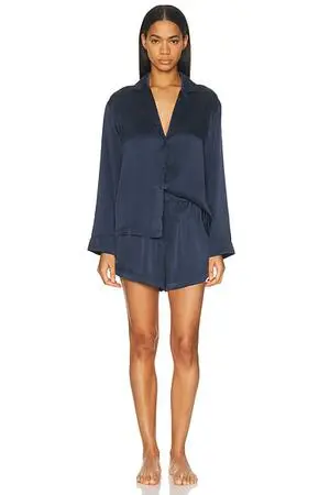 Lunya Washable Silk Button Up Long Sleeve Short Pajama Set