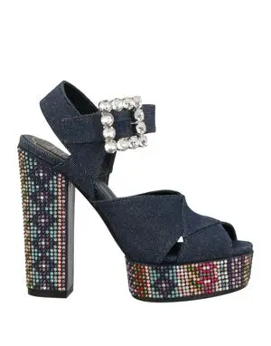 ROGER VIVIER Embellished Denim Slingback Sandals