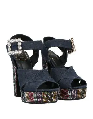 ROGER VIVIER Embellished Denim Slingback Sandals