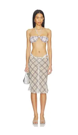 Lioness Bloom Bikini Top Plaid Halterneck - Beige Plaid