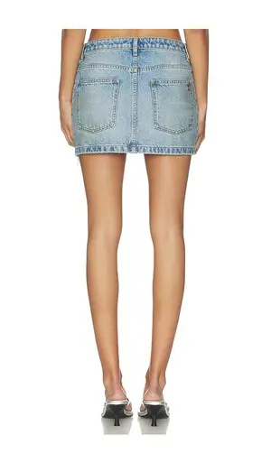 AREA Crystal Fray Denim Mini Skirt - Medium Blue