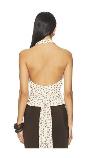 Majorelle Leona Halter Top With Plunge Neckline And Tie Detail - Lemon,brown