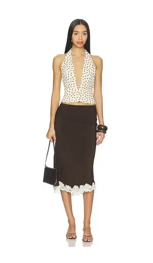 Majorelle Leona Halter Top With Plunge Neckline And Tie Detail - Lemon,brown