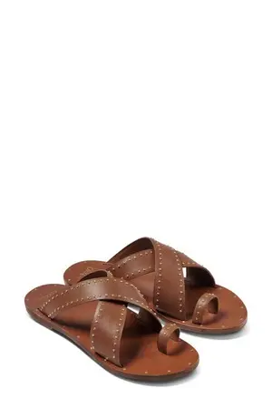 Beek Curlew Studded Crossover Strap Slide Sandal - Tan Gold Studs