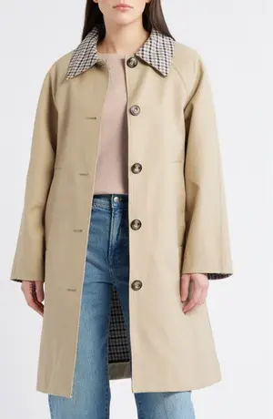 Bernardo Long Check Collar Raincoat