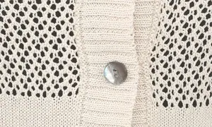 RAIN AND ROSE Cropped Openwork Cardigan Sweater - Beige