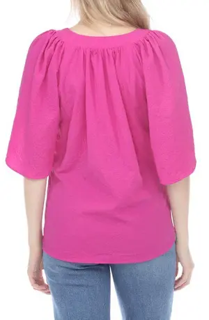 RAIN AND ROSE V-neck Flutter Sleeve Top - Fuchsia