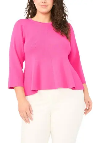 Halogen Rib Peplum Sweater - Rose Violet