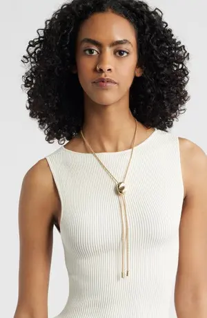 OPEN EDIT Puffy Pebble Bolo Necklace - Gold