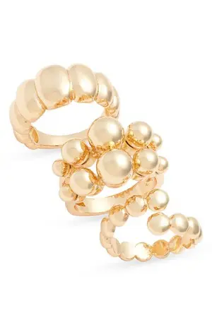 OPEN EDIT Set Of 3 Orb Textured Rings - Gold
