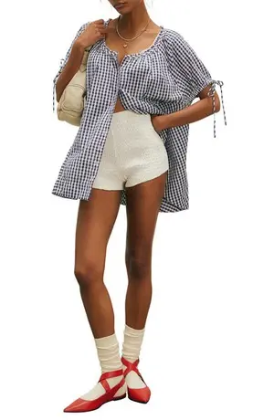 Free People Gingham Button-up Tunic - Navy Combo