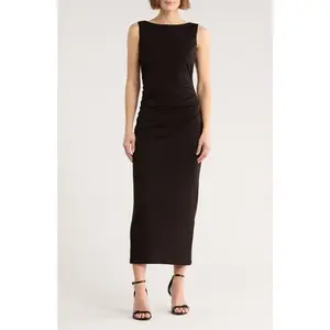 WAYF Ruched Sleeveless Dress Black