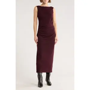 WAYF Ruched Sleeveless Dress - Plum