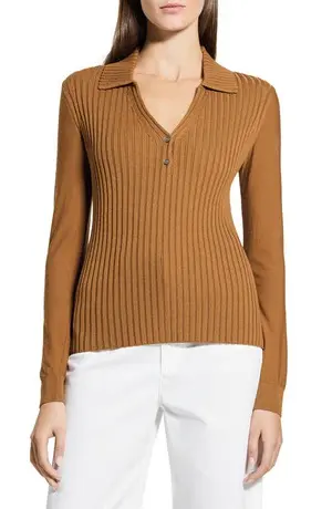 Theory Merino Wool Knit Shirt - Dark Cognac