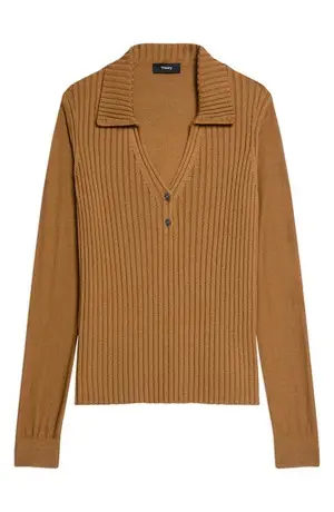Theory Merino Wool Knit Shirt - Dark Cognac