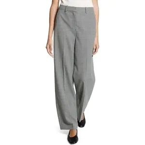 Theory Plaid Wide-leg Wool-blend Pants