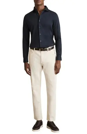 REISS Duke Air-water Slim Fit Knit Button-up Shirt - Navy