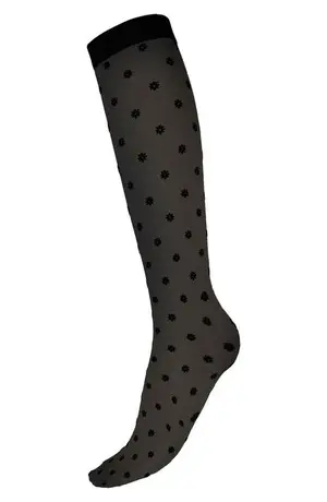 Wolford Daisy Sheer Knee Highs - Black/black