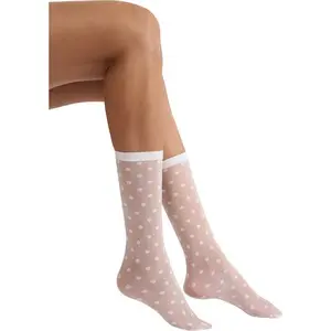 Wolford Daisy Sheer Crew Socks - White/white