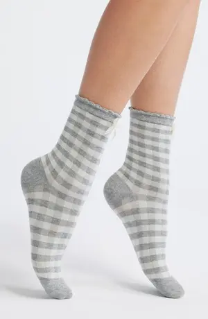 CASA CLARA Rachel Gingham Crew Socks - Grey Gingham