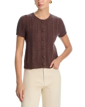 Bloomingdale'S Crewneck Cable Knit Cashmere Cardigan - Cafe