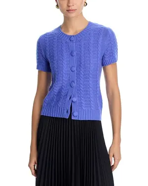 Bloomingdale'S Crewneck Cable Knit Cashmere Cardigan - Hydrangea Blue