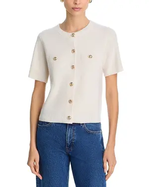 Bloomingdale'S 100% Cashmere Crewneck Cardigan Sweater - Ivory