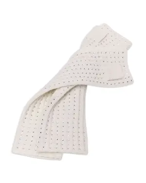 Maje Rhinestone Embellished Fingerless Mittens - Ecru