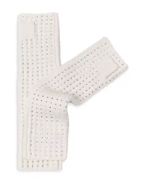 Maje Rhinestone Embellished Fingerless Mittens - Ecru