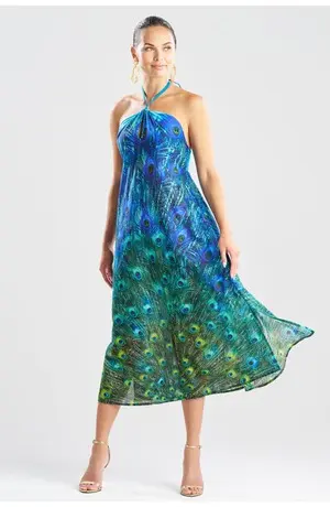 Natori Peacock Cotton Voile Maxi Dress With Beading