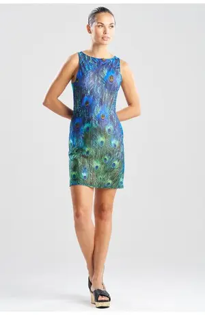 Natori Peacock Print Mesh Mini Dress