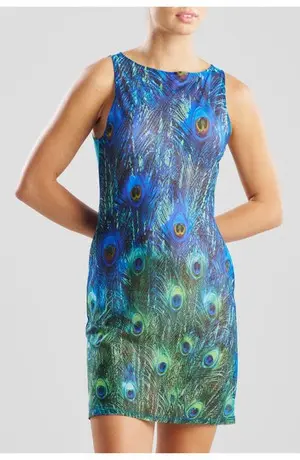 Natori Peacock Print Mesh Mini Dress