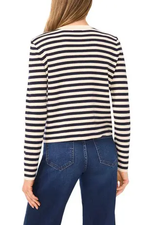Halogen Stripe Crewneck Cardigan - Baritone Blue