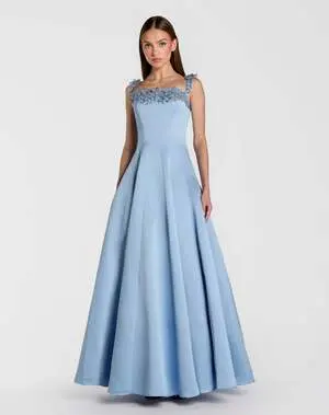 Mac Duggal Satin Ball Gown With Floral Embellishments