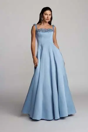 Mac Duggal Satin Ball Gown With Floral Embellishments