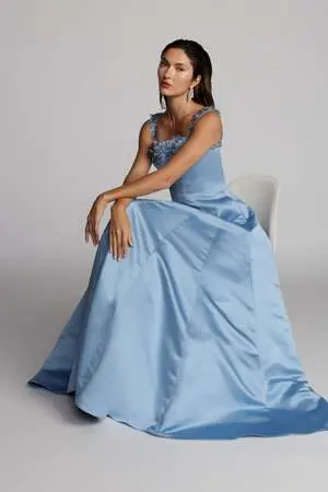 Mac Duggal Satin Ball Gown With Floral Embellishments