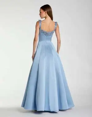 Mac Duggal Satin Ball Gown With Floral Embellishments