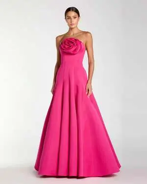 Mac Duggal Strapless Rosette Corset Ball Gown